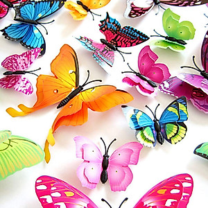 Butterfly Magnet Sticker, 12pcs / Set PVC Double-Layer Mixed Color Simulation Butterfly Magnet Stereo Refrigerator Sticker (Multicolor)