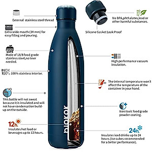 BJPKPK Stainless Steel Water Bottles -25oz/750ml -Insulated Water bottles,Sports water bottles Keep cold for 24 Hours and hot for 12 Hours,BPA Free kids water bottles-Navy blue