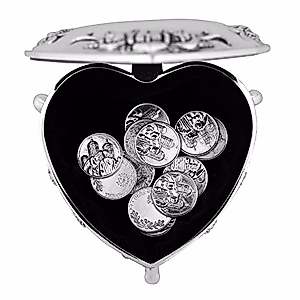 Las Arras Matrimoniales | Wedding Tokens | Unity Coins | Beautiful Heart Shaped Silver-Tone Decorative Box | Traditional Spanish Catholic Wedding Tradition | Includes 13 Metal Silver-Tone Coins