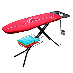 OLOTU Folding Ironing Board with Iron Rest and Clothes Tray, Adjustable Height at 4 Levels, 1 cm Thick Foam, Metal Ironing Board