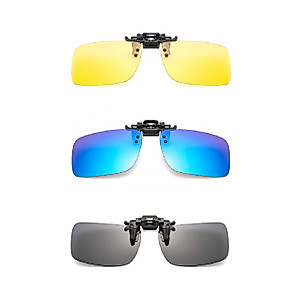 Litbun 3 PACK, Clip on Sunglasses Flip up Polarized Lens For Prescription Glasses, UV Protection Over RX Eyeglasses