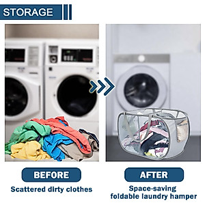 Violinak 4 Pack Collapsible Laundry Baskets Dual Compartment, Mesh Pop Up Hamper with Easy Carry Handles, Foldable laundry hamper for College Dorm, Kids Room, Laundries and Travel, toy storage basket