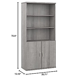 Ciays Bush Business Furniture Hybrid Tall 5 Shelf Bookcase with Doors in Platinum Gray