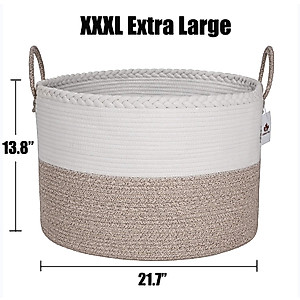 FENG@YE XXXL Extra Large 21.7 x 21.7 x 13.8 Inchs Natural Cotton Rope Basket Decorative Woven Basket Storage Baby Laundry Hamper with Handles for Baby and Kids Room Toy Bin Blanket Basket