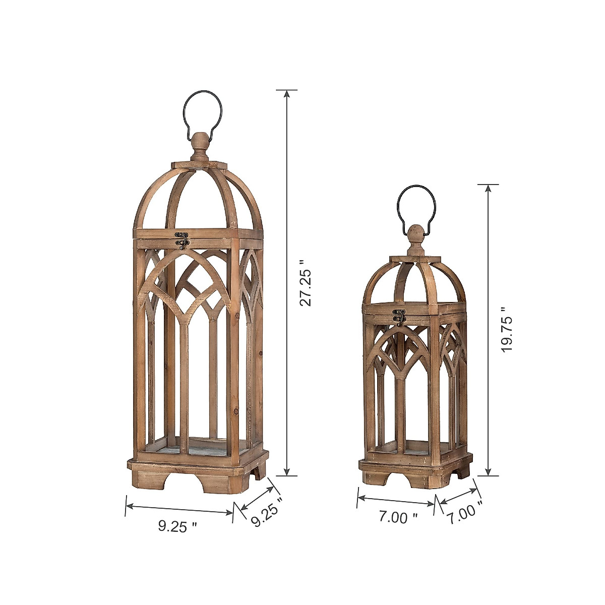 Glitzhome Farmhouse Decorative Lanterns Wooden Candle Lantern Church Window Frame Lanterns for Wedding Mantle Entryway Home Patio Balcony Garden, Pack of 2, Natural, No Glass