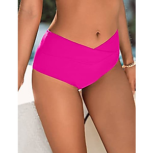 Blooming Jelly Womens High Waisted Bikini Bottom Black Swimsuits Tummy Control Bathing Suit Bottoms（Medium,Hot Pink