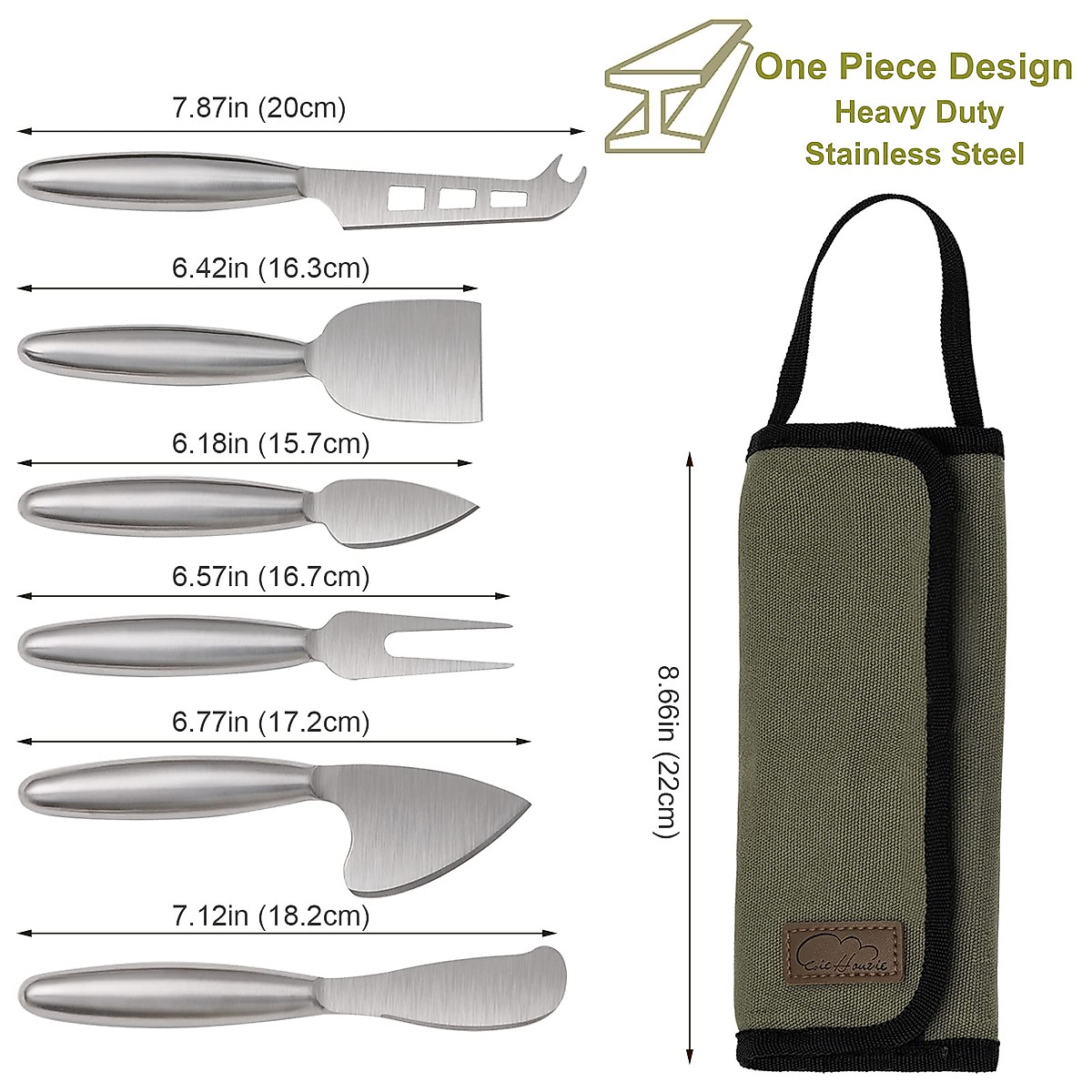6-Piece Cheese Knife Set, Stainless Steel Cheese Knives for Charcuterie Board for Hard Medium Soft Cheese, Professional Metal Cheese Cutting Knife Cheese Board Accessories with Case Gift Set