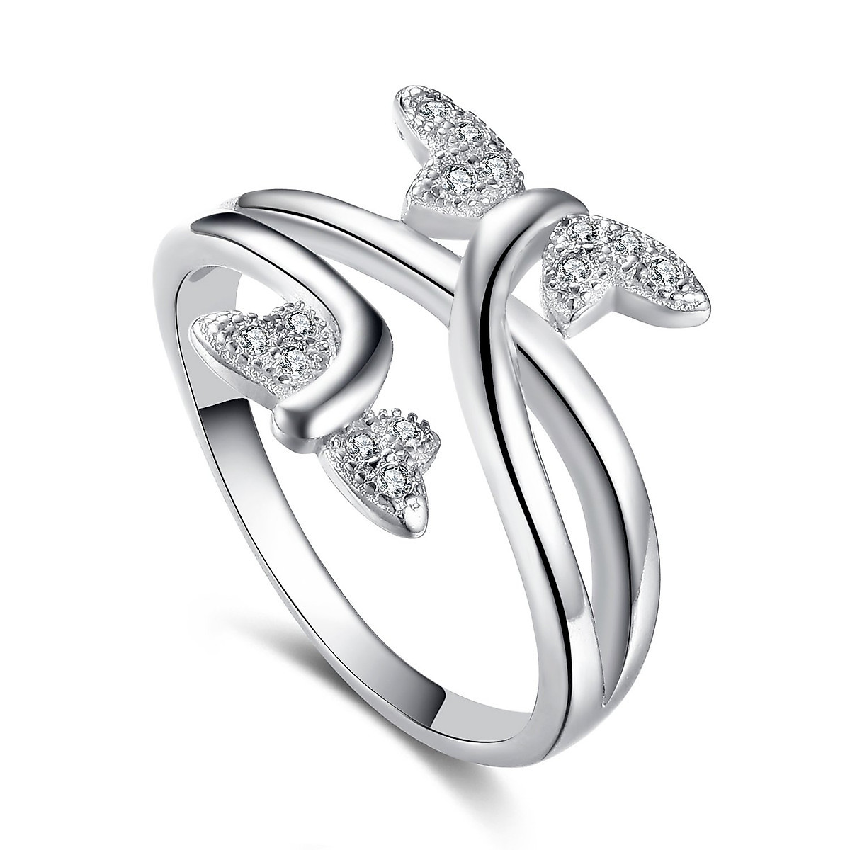 Goldminetrade GTR4088 S925 Silver CZ Stones 0.15 Carats #8 Adjustable Butterfly Ring Rhodium Plated