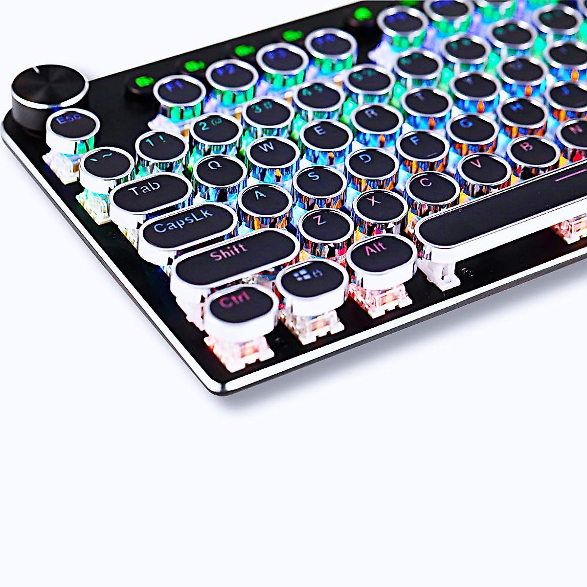 MK13 RGB Mechanical Keyboard Retro Gaming Keyboard-Blue Switches-LED Backlit -Silver-Plating-2 Knob and 12 Multimedia Buttons-104 Round Key Illuminated Keyboard for PC Gaming and MAC (MK13 Black)