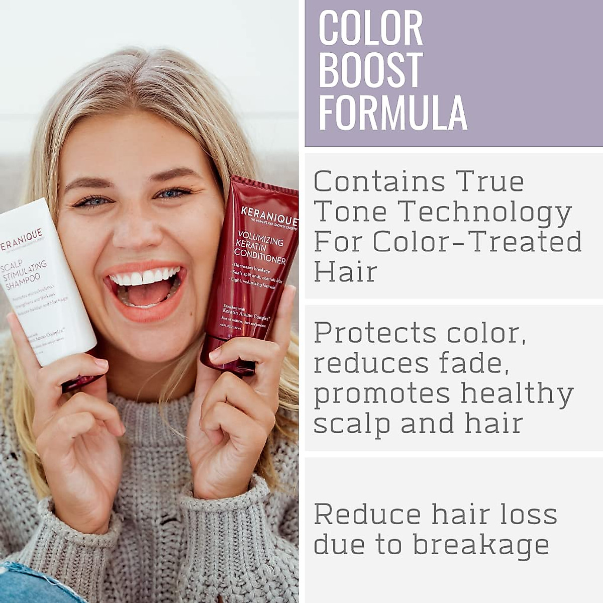 Keranique Thicker Fuller Hair 60 Days System with Keratin Shampoo, Conditioner, Follicle Boosting Serum and Lift and Repair Treatment for Colored Thinning Hair, Paraben/Sulfates Free