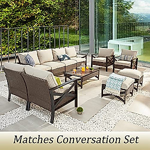 Sports Festival Outdoor Furniture Patio Wicker Chair All Weather Rattan Sofa with Thick Seat and Back Cushions Metal Furniture Armless Chair for Garden Yard Porch