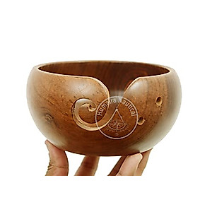 Humaira Nautical Wooden Yarn Bowl, Knitting Yarn Bowl with Holes Storage Handmade to Prevent Slipping Perfect Yarn Holder Bowl for Crocheting and Knitting Mothers Day Gift, DIY Crafts Tools