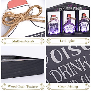 Valery Madelyn Halloween Table Decor Indoor, Lighted Spooky Halloween Decorations Pick Your Poison Wooden Sign, 12Inch Small Cute Halloween Collectible Figurines for Home Office Room Desk Tray Gifts