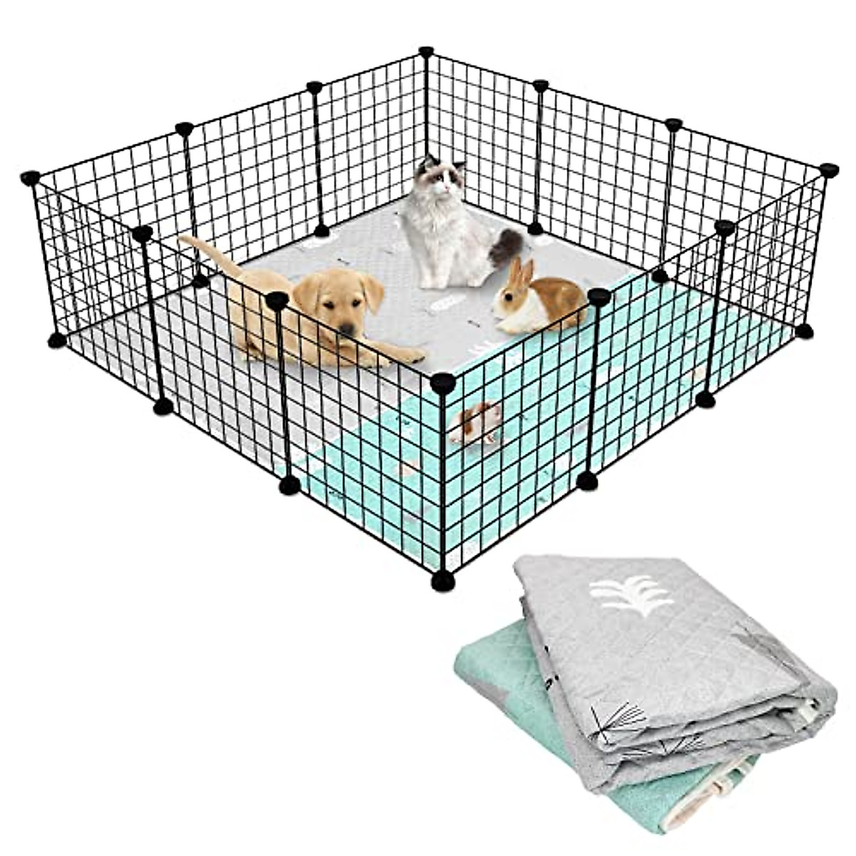 BNOSDM 2 Packs Large Guinea Pig Cage Liner Washable 59" x 39.3" Reusable Rabbit Cage Liners Washable Absorbent Small Animal Fleece Cage Liner for Rabbit Chinchilla Hedgehog Cat Dog (Pineapple)
