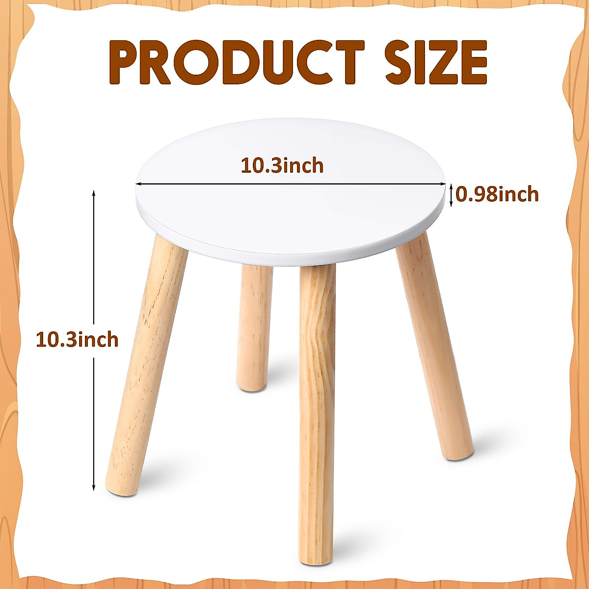 Wenqik 4 Wooden Stool Sitting 10.3 Inch 4 Legged Small Wooden Step Stool Solid Hard Wood Cute Milking Stool Sturdy Wooden Chair for Bedroom Playroom Furniture