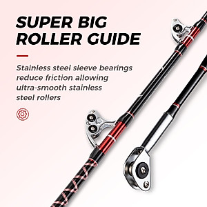 FISHAPPY Bent Butt Trolling Rod Saltwater Offshore Heavy Roller Rod Big Game Conventional Boat Fishing Pole (6' - 80-150lbs - Bent Butt Ⅱ)