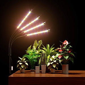Grow Light with Stand, FRENAN Grow Lights for Indoor Plant with Red Blue & Full Spectrum, 10 Dimmable Brightness, 4/8/12H Timer, 3 Switch Modes, Adjustable Gooseneck, Suitable for Various plant Growth