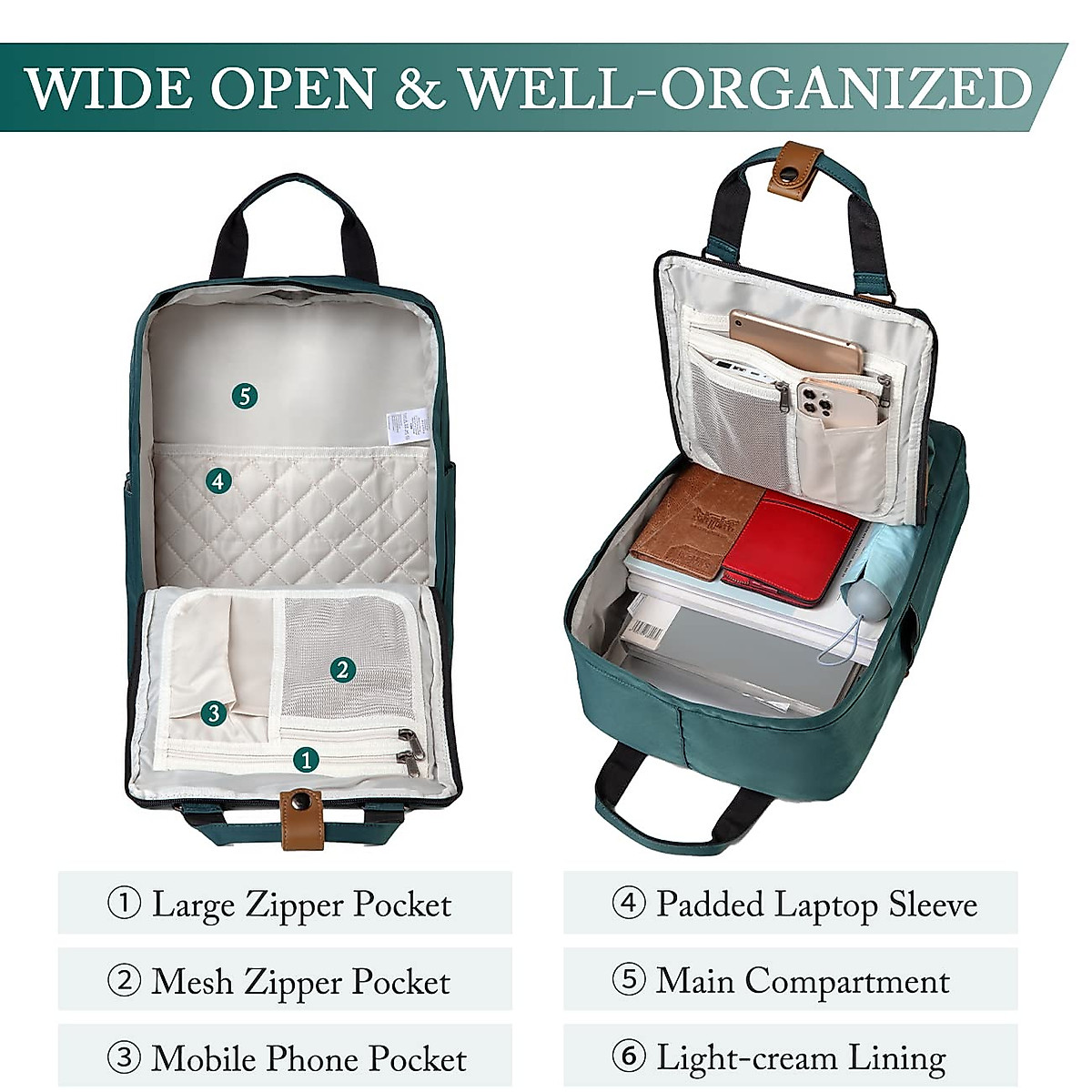 VASCHY School Backpack for Women Men, Travel Backpack Water Resistant College High School Computer Bag Student Bookbag,Green