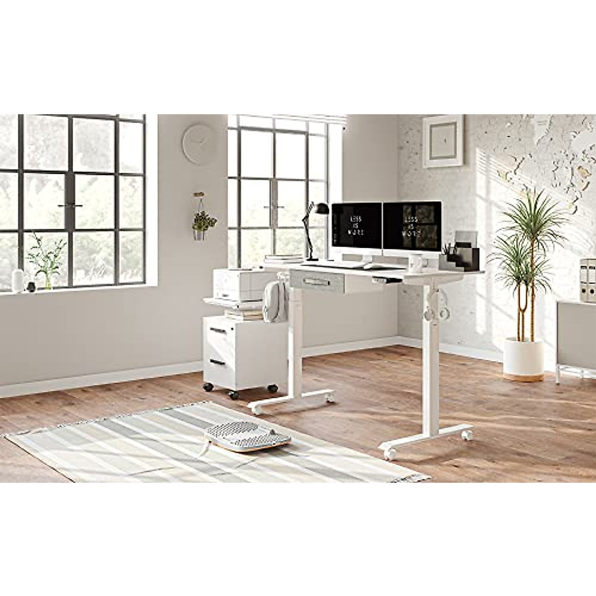 FEZIBO Height Adjustable Standing Desk Frame, Electric Standing Desk Legs for 43.4 inches to 62.9 Inches Desk Tops, Sturdy Stand up Desk Base for Workstation，White (Frame Only)