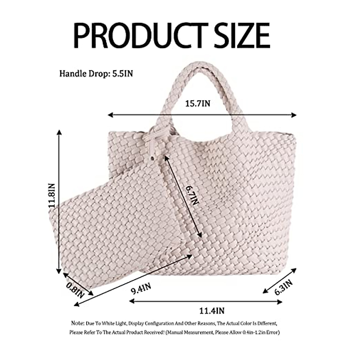 Large Woven Tote Handbags Women Designer Vegan Leather Shoulder Top-Handle Travel Tote Bag Lady Underarm Shopper Bags + Purse Beige