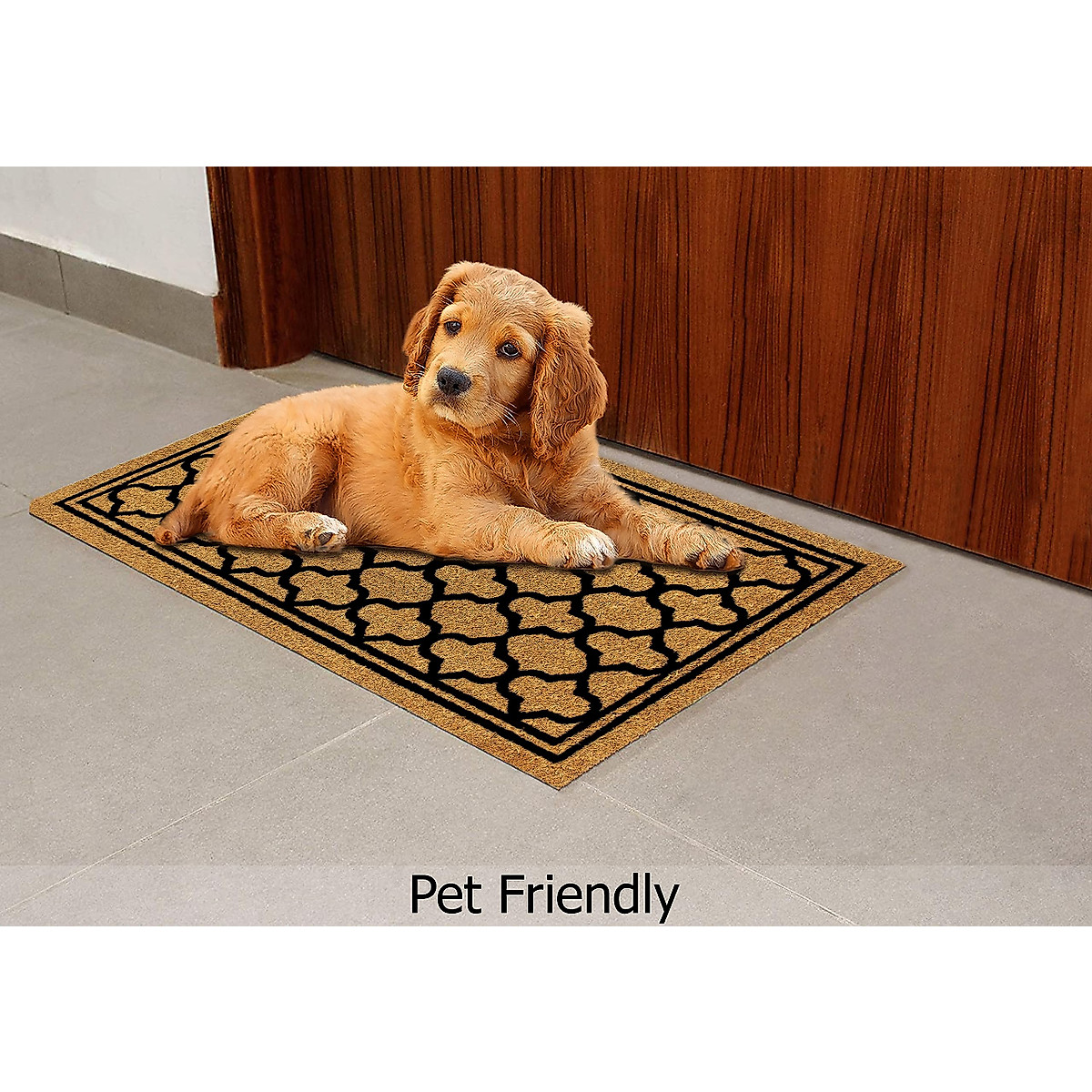 IRONGATE Welcome Doormat - Non Slip Dirt Trapping Chevron Tile Print Coco Coir Door Mat - Low Profile Front Doormat - Indoor Outdoor Durable Easy Clean High Traffic Area Patio Entryway Doormat -17x30