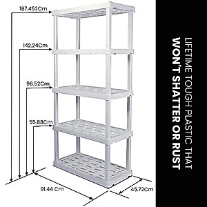 Koolatron Oskar 5-Tier Interlocking Storage Shelf, Holds 750 lbs (340 kg), W36 x D18 x H74, Utility Shelves for Garage, Basement, Shed, Workshop, Multipurpose Organizer Made in North America, White