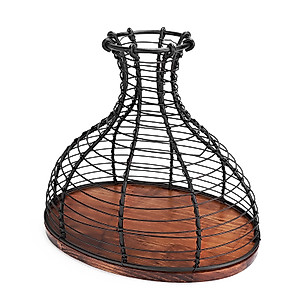 IEBIYO Wine Cork Container Wine Stopper Holder Black Wine Cork Storage with Wooden Bottom Cork Collector Cage Wine Lover Gift Kitchen Decor (Bronze Black)