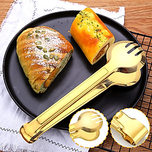 IAXSEE 10 PCS Stainless Steel Serving Utensils, Large Serving Spoons Slotted Spoons, Serving Forks, Serving Tongs, Ice Suger Tongs, Metal Utensils Set Great for Buffet Catering Banquet Party (Gold)