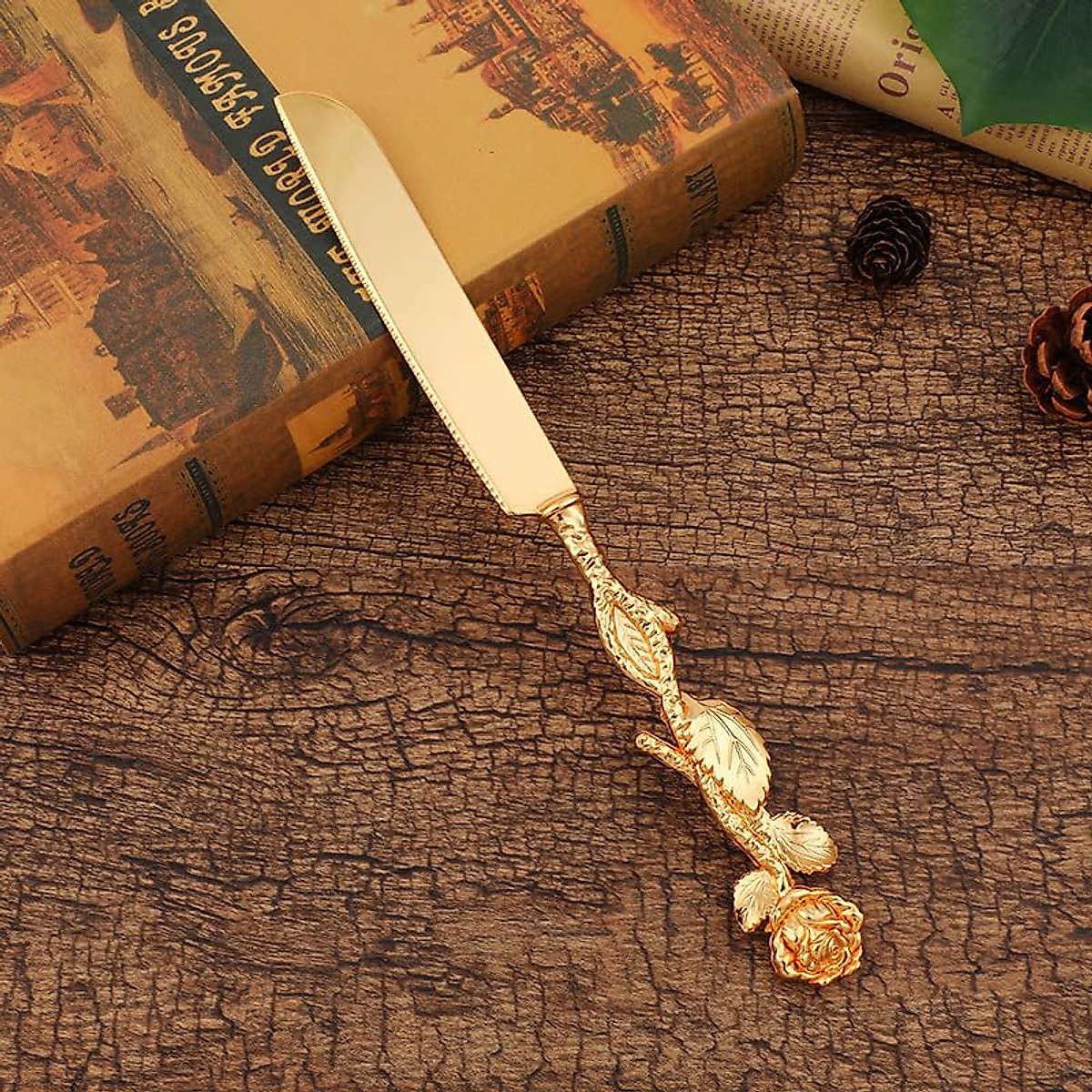 X Hot Popcorn Cake Cutting Set for Wedding Cake Knife and Server Set Cake Cutter Gold Cake Cutting Set for Wedding Birthday Party Kitchen Cutting Serving Desserts