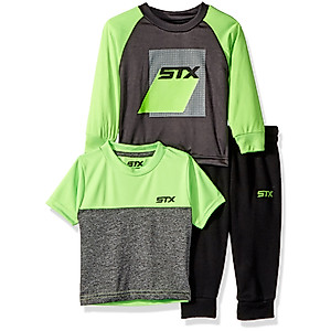 STX Fashion Baby Boys Long Color Block, Short Sleeve Tee, and Jogger, Lime, 24M