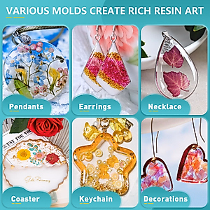 Teexpert Epoxy Resin Kit with Jewelry Keychain Coaster Earring Silicone Molds Resin Jewelry Making Kit Resin Kit with Molds Complete Set for Beginner Starter Adults for DIY Art Craft Casting