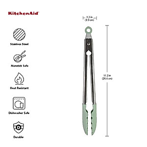 KitchenAid Gourmet Silicone-Tipped Stainless Steel Tongs, 14.5 Inch, Pistachio