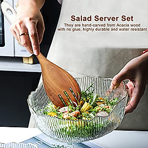 Best Salad Servers Wooden Salad Tongs 10 inch Long Salad Spoon and Fork Serving Utensils Mixing Spoon Wood Kitchen Serving Spoons Salad Fork