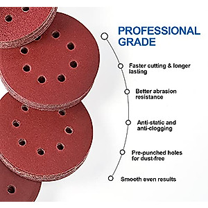 MIDO PROFESSIONAL ABRASIVE Sanding Disc 5 Inch 8 Hole Hook and Loop Sanding Pads for Orbital Sander 40/60/80/120/180/240/320 Grits-Pack of 72