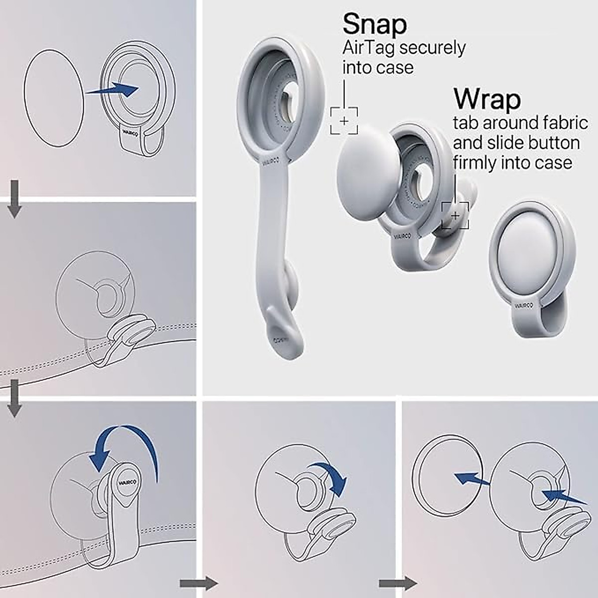 WAIRCO Airtag Holder - Revolutionary Secure Snap Closure for Apple Airtag | Multi-Fabric Easy Attachment | Anti-Scratch Protective GPS Tracker Case, Kids, Seniors, Pet Collars & Luggage (Pink)