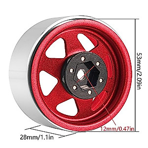 INJORA 1.9 Beadlock Wheel Rim Offset -8.9mm Metal Deep Dish Hub for TRX4 Axial SCX10 90046 UTB18 1/11 RC Crawler Car (Red)
