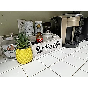 Coffee Station Organizer With 2 Coffee Tea Sign Stickers |Wooden Coffee Bar Bin Box, Farmhouse Coffee Caddy Countertop Decor, Coffee Pod Holder , Wooden Decor for Coffee Lover (Black)