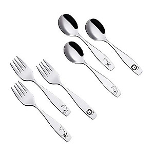 ANNOVA Kids Silverware 6 Pieces Children's Safe Flatware Set Stainless Steel - 3 x Children Forks, 3 x Dinner Spoon, Toddler Utensils, for Lunchbox (Safari Animals Etched Elephant, Giraffe, Lion)