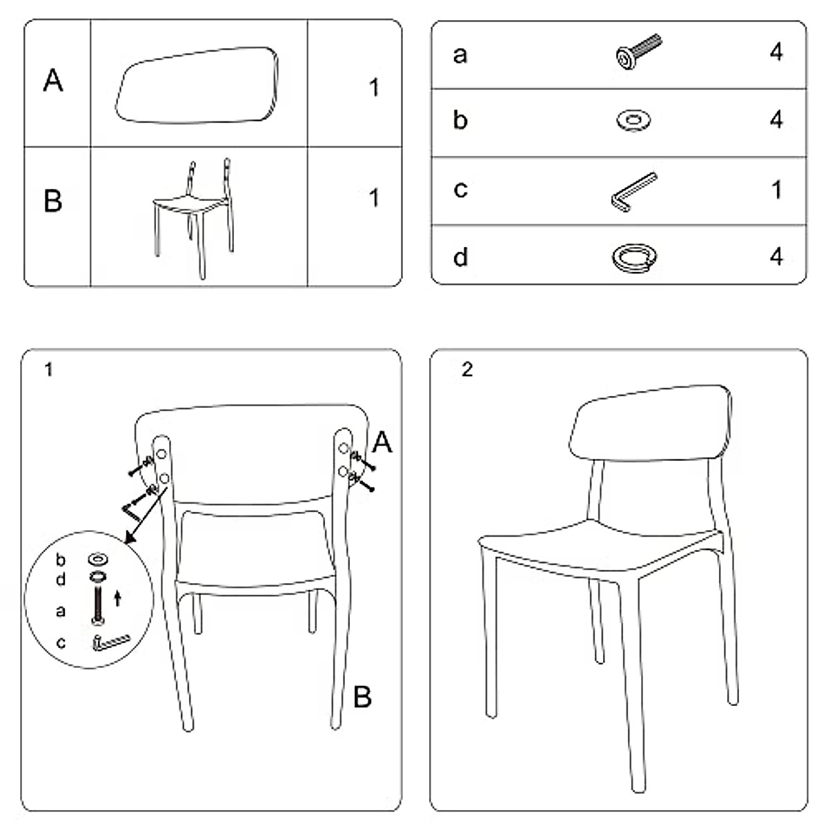CangLong Slat Back PP Plastic Dining Chairs, Set of 2, White