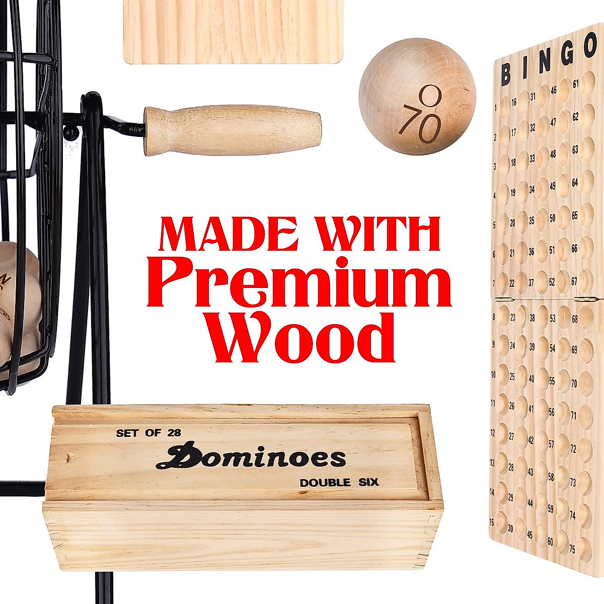 LOLO TOYS Professional Deluxe Bingo Game Set – Bundle with Dominoes Set – Bingo Balls with Cage – Cards - Storage Bag. Bingo Games for Family Kids and Adults