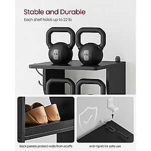 VASAGLE 7 Tier Vertical Shoe Rack, Narrow Shoe Storage Organizer with Hooks, Slim Wooden Corner Shoe Tower Rack, Robust and Durable, Space Saving for Entryway and Bedroom, Black ULBS200T16