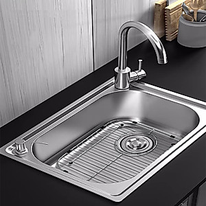 Kitchen Sink Grid, 11-3/4" x 13-1/4" Sink Protectors for Kitchen Sink with Rear Drain, Sink Rack for Bottom of Sink, 304 Stainless Steel Sink Rack with Strainer