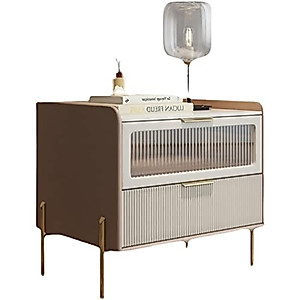 HIGOH Bedside Table Bed Head Cabinet Easy Storage Bed Leather Smart Side Cabinet Bedroom