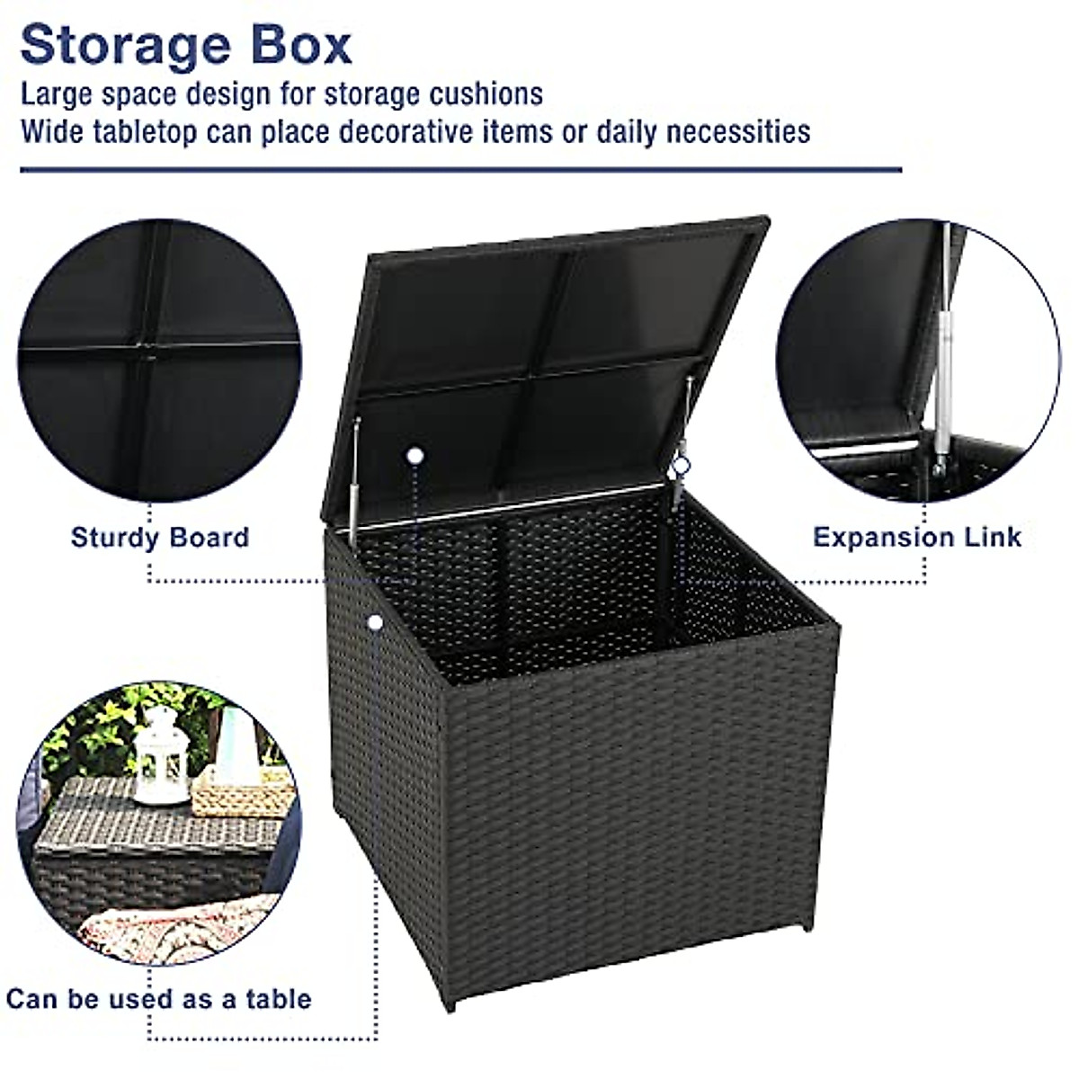 PHI VILLA 4 Piece Patio Sectional Furniture Outdoor Sofa Set with Cushion Box Storage - Navy Blue