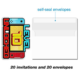 20 Video Game 10th Birthday Party Invitations with Envelopes Double Sided Video Game Console Shaped Fill-in Invitations Invites for 10 Year Old