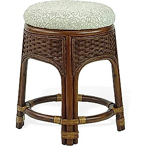 Alexa Small Foot Stool with Cushion, Natural Handmade Rattan Wicker, Dark Walnut Color