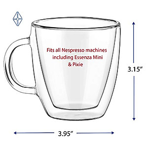 Dewstone Espresso Cups with Espresso Paddles (SET OF 2). Fits ALL Nespresso Machines. 5.4 oz Espresso Glasses. Insulated Double Wall Thermo Mugs, 2PACK