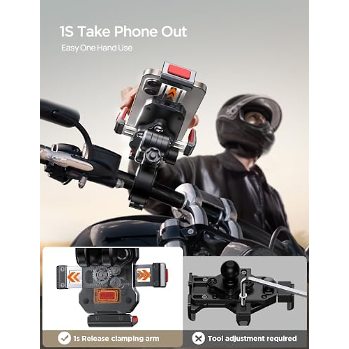 JOYROOM Aluminum Alloy Motorcycle Phone Mount with Vibration Dampener, Motorcycle Phone Holder for Motorcycle Harley Bike Bicycle Scooter ATV/UTV, Compatible with iPhone, Samsung, All Cell Phones