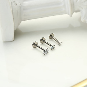 Implant Grade G23 Titanium Lip Studs 2mm 3mm 4mm 3Pcs Cubic ZirconiaBall Labret Monroe Lip Rings Set 16G 8mm10mm Helix Nail Cartilage Tragus Threadless Pushin Flat Back Nose Stud Ring Earring