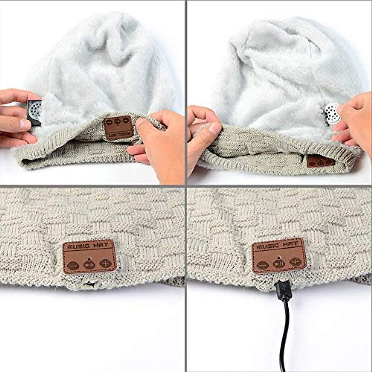 BearsFire Wireless Music Beanie Hat Headphone wiht Bluetooth Stereo Speaker Mic Hands-Free Earphones Cap Winter Warm Thick Skull Knit Music Hat Gifts for Men Women Ourdoor Sports Skiing Skating Hiking